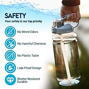 El Maigo Motivational Half Gallon Water Bottle with Straw & Time Marker - Leakproof Flip Top 64 OZ Water Bottle - Reusable BPA Free Tritan Large 2 Liter Water Jug for Fitness Gym and Outdoor Sports