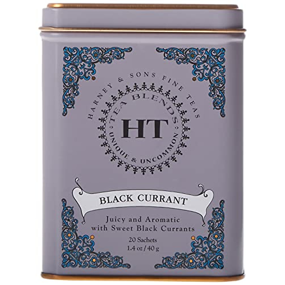 Harney & Sons Caffeinated Tea Tin Sachets, Black Currant, 20 Count