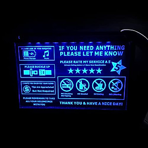 HEBANG LED acrylic USB Car Taxi Driver Tips Sign Car Taxi Driver 5 Stars Tipping Appreciated No smoking Wear a mask Tips HB-01