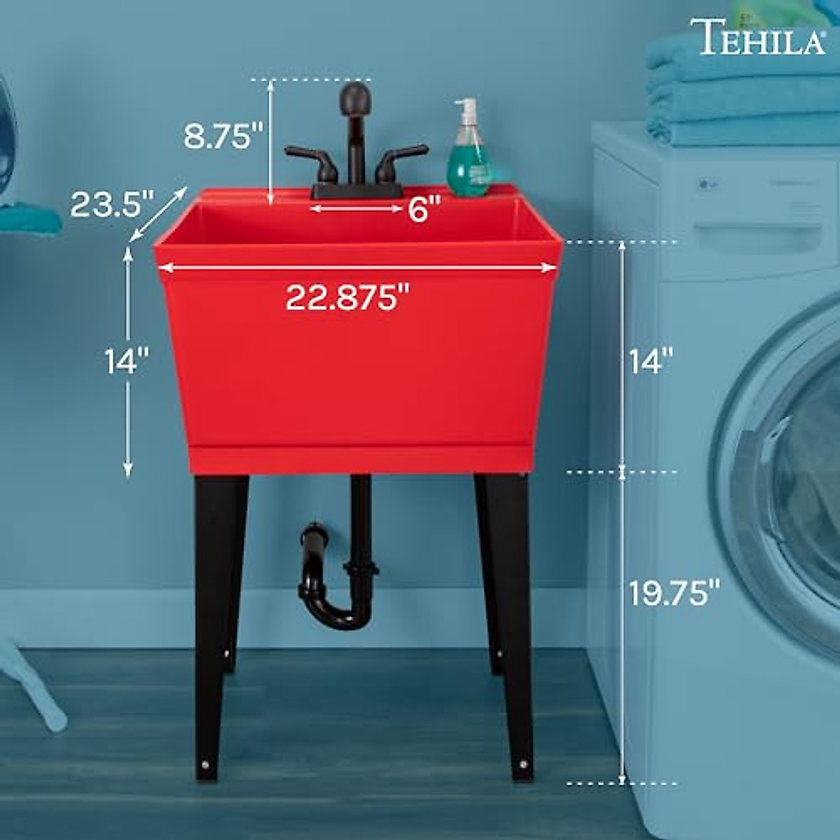 Grey Utility Sink Laundry Tub With Pull Out Faucet (PARENT) (Red Tub, Black Faucet)