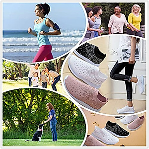 Women's Crystal Breathable Slip-On Walking Shoes, Sparkly Glitter Mesh Sneakers Athletic Walking Shoes, Ladies Casual Trainers Sock Jogging Shoes (Black,38)