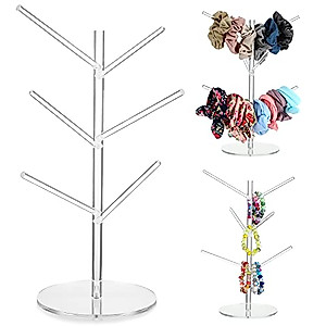 Acrylic Scrunchie Holder Organizer Stand Angled Branches Scrunchie Holder Stand Accessories Jewelry Hair Tie Organizer Storage Holder Bracelet Earrings Holder Y2k Room Decor for Girls Teen (Clear)