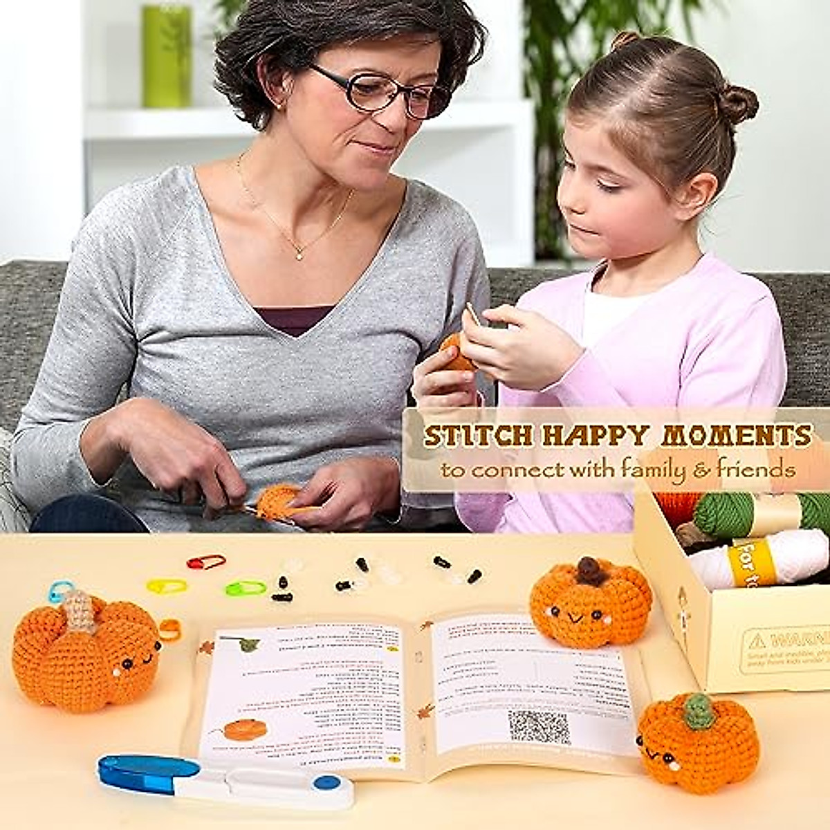 Crochetta Crochet Kit for Beginners, Crochet Starter Kit with Step-by-Step Video Tutorials, Crochet Animal Kits for Adults and Kids, DIY Craft Supplies, 3 Pack Pumpkins Thanksgiving Decor (40%+ Yarn)