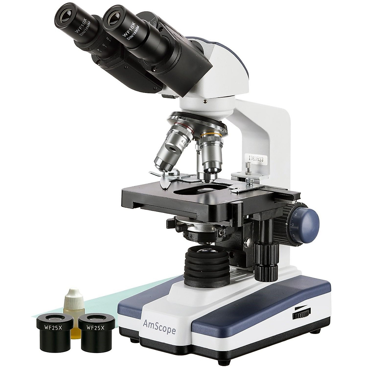 AmScope - 40X-2500X LED Lab Binocular Compound Microscope with 3D-Stage + 50pc Blank Slides + 100 Coverslips - B120C-50P100S