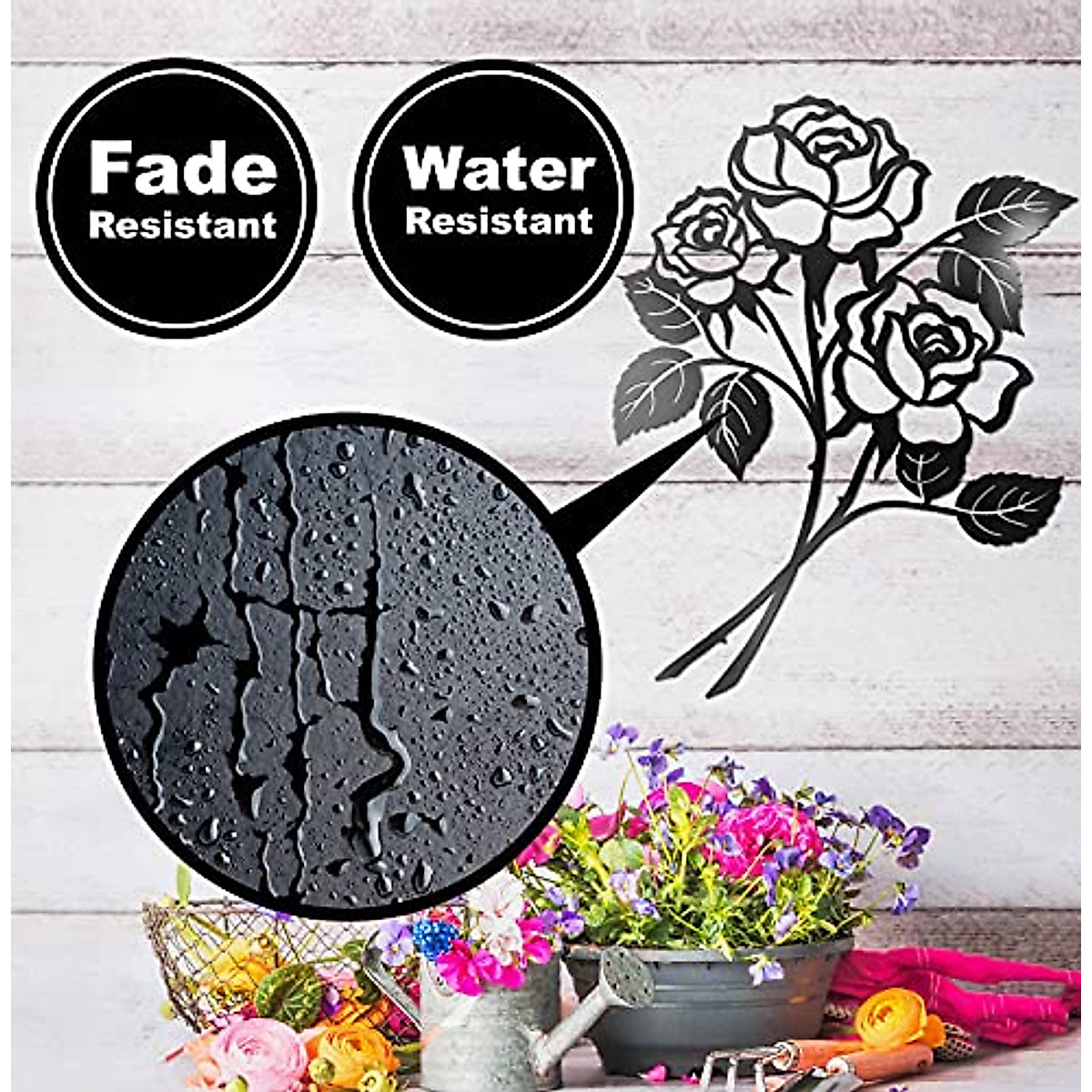 Vivegate Rose Wall Decor Black Metal Art - Rose Flower Wall Decor Black Metal Wall Decor for Living Room Giant Roses (Medium - 15"X11.5")
