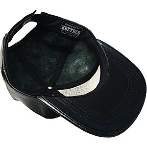 KBETHOS Leather-BBCAP BLK Genuine Leather Flat Bill Baseball Hat Cap - Made in USA