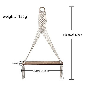 Macrame Wall Hanging Shelf, Rope Hanging Shelves for Wall, Bedroom Shelves,Boho Rustic Decor Cute 1 Tier Cotton Rope for Bedroom Bathroom Living Room