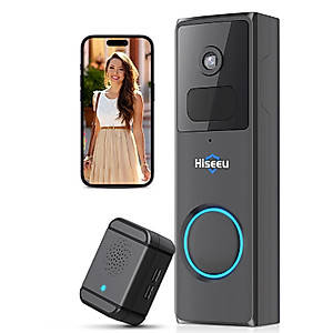 Hiseeu Wireless Doorbell Camera with Chime, Voice Changer, 2MP Video, PIR Detection, 100% Wire-Free Battery Powered, Anti-Theft Alarm, Night Vision, SD/Cloud Storage, Alexa/2.4Ghz Wifi Compatible.