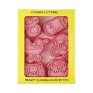 Cookie Cutter Plastic Baby Stroller Feeding Bottle Clothes Shape DIY Cookie Cutter Biscuit Mould Baking Decorating Tools Cookie Stamp Stamper Embosser For Baking Happy Birthday Baby Shower Designs Set