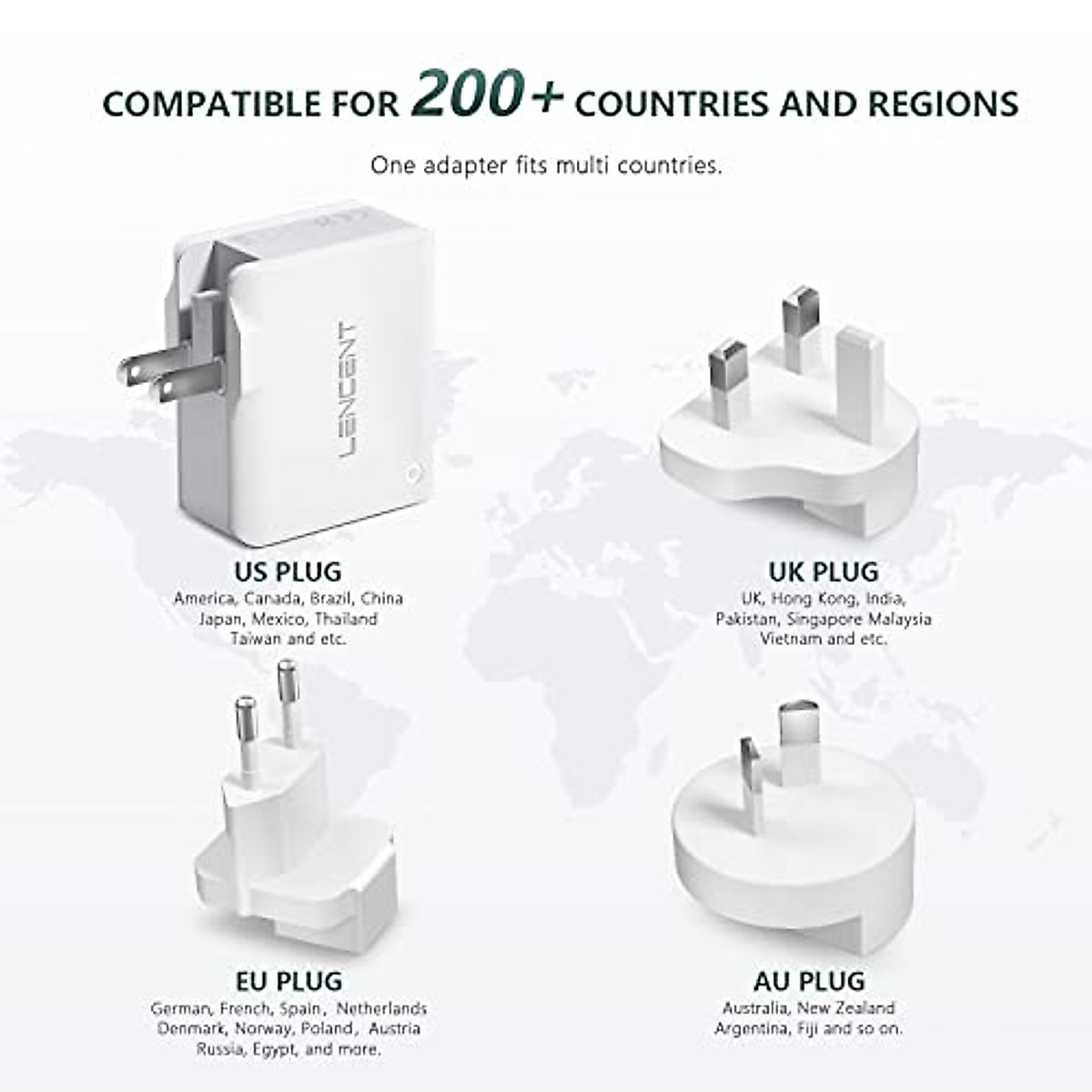 Multiple USB Wall Charger, [22W/4.4A] LENCENT 4 Port USB Travel Power Adapter, All in One Worldwide Cell Phone Charger With UK US EU European Australia, International Block Cube Plug for iPhone & IPad