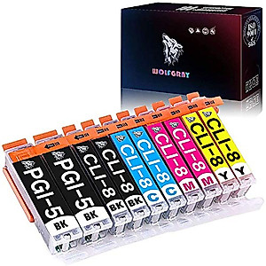Wolfgray Compatible Ink Cartridges Replacement for Canon PGI-5 CLI-8 PIXMA IP5200R IP3300 IP3500 IP4200 IP4300 IP4500 IP5200 MP500 MP510 MP520 MP600 MP800 MP830 MP950 MP960 MP970 MX700 MP530 MX850