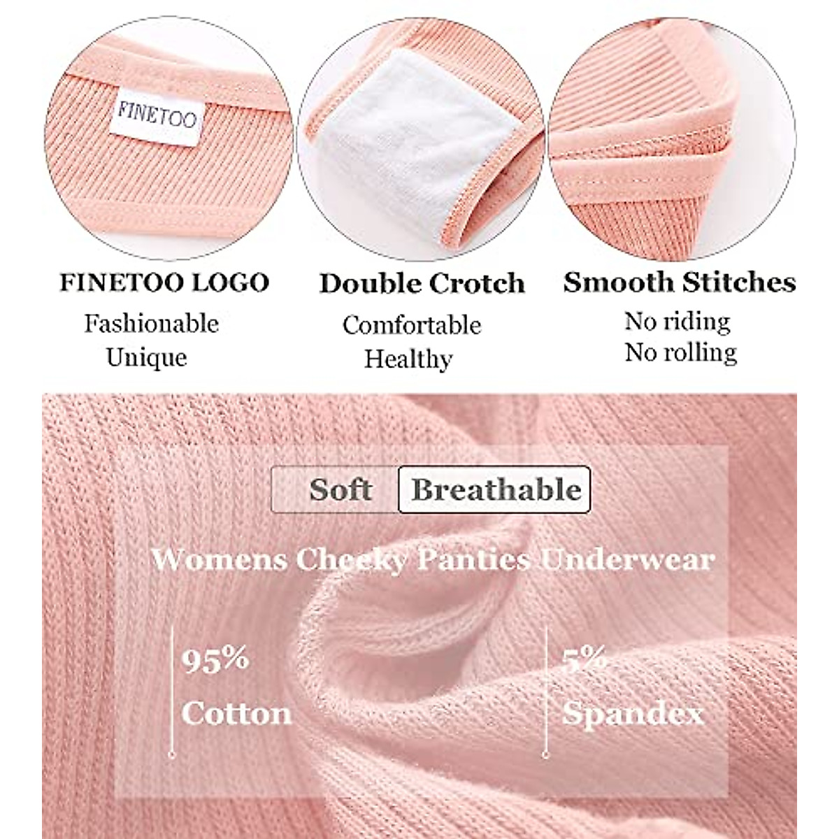 FINETOO 6 Pack Womens Cotton Underwear Sexy V-Waist Bikini Panties Ladies Brazilian Hipster Cheeky S-XL