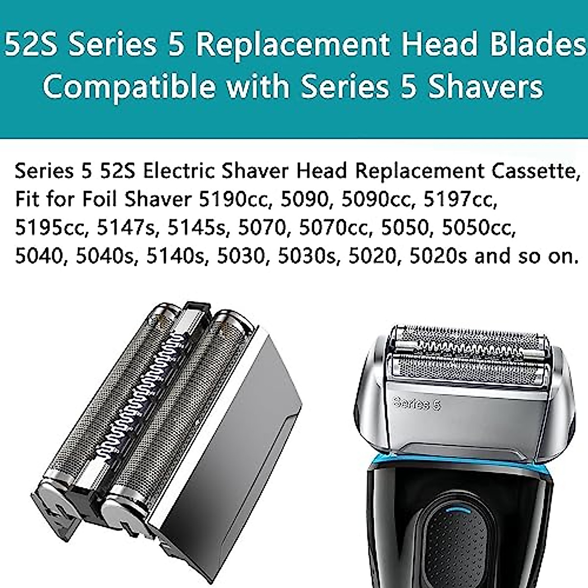 52S Shaver Replacement Head for Series 5 Foil & Cutter Replacement Head Blades Fit for Braun Razor Series 5, 1-Pack 52S Replacement Head for Electric Shaver 5020s, 5030s, 5040s, 5050cc, 5070cc, 5090cc