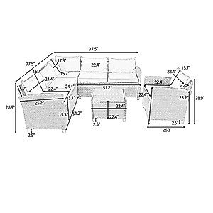 EMKK Outdoor Patio Furniture Conversation Set 5 Pieces All Weather PE Wicker Rattan Sectional Sofa Couch with Cushions and Glass Table for Lawn, Backyard, Garden, C-Blue