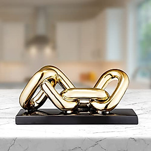 AURIM Modern Gold Chain Decor for Living Room - Home Coffee Table Sculpture - Modish Console, Shelves Art Pieces - Abstract Ceramic Decorations for House