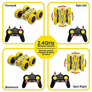 BTEC Remote Control Car for Kids, Rc Stunt Cars with Double Sided 360° Rotating Drift Rc Car for Boys 4-6 6-8 8-12 (Yellow)