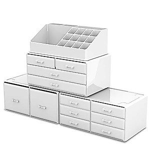 Readaeer Makeup Cosmetic Organizer Storage Drawers Display Boxes Case with 12 Drawers (White)