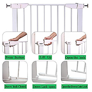 ALLAIBB Walk Through Baby Gate Auto Close Tension White Metal Child Pet Safety Gates with Pressure Mount for Stairs,Doorways and kitchen (White, 57.09"-59.84")