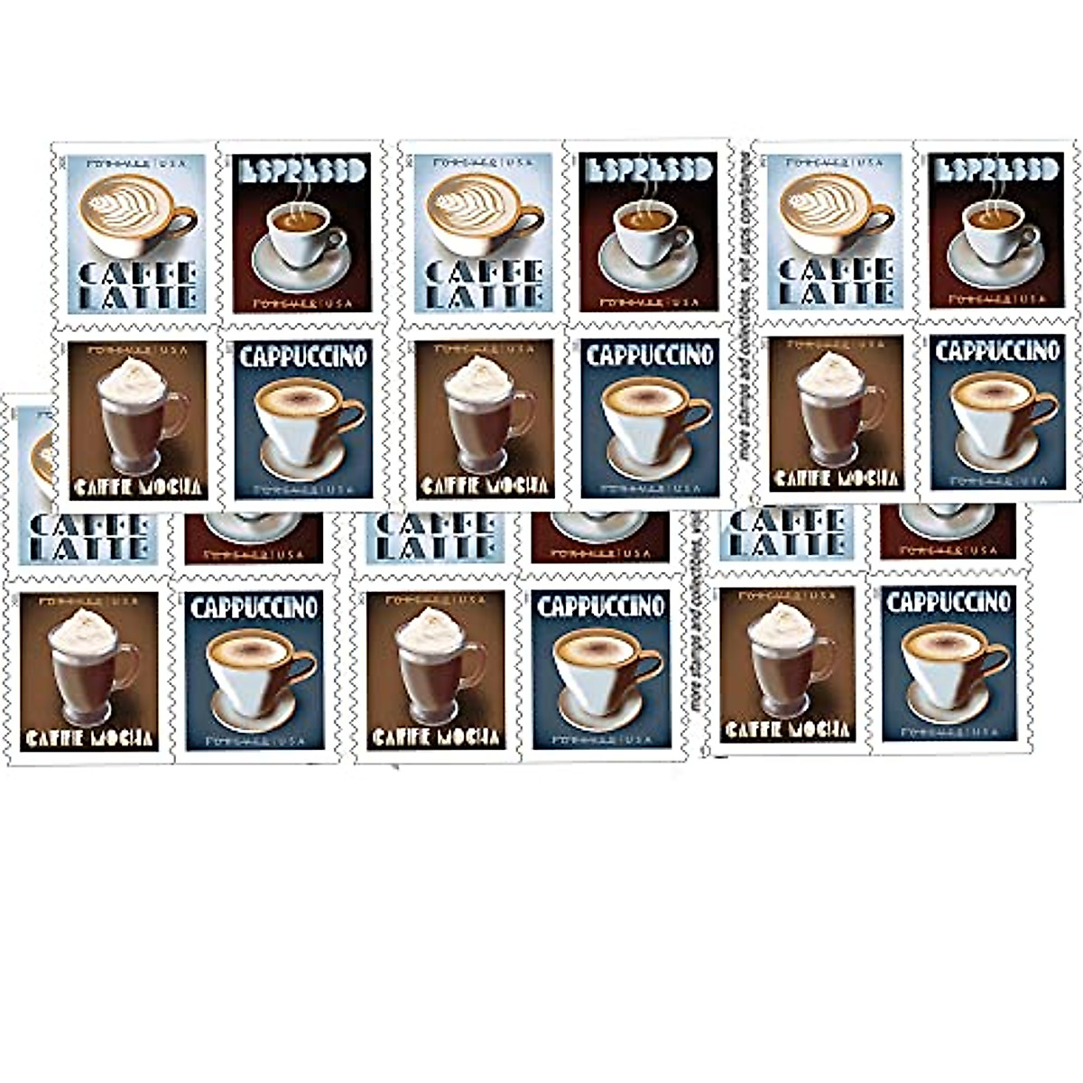 USPS Espresso Drinks First Class Forever Postage Stamps 2 Books of 20 Coffee Caffe Latte Cappuccino Birthday Anniversary Wedding Celebrate (40 Stamps)