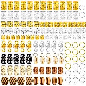 133 PCS Hair Jewelry for Braids Locs Dreadlock Accessories Hair Decoration Hair Coils Rings Dreadlocks Hair Cuffs Shells Imitation Wood-Like Hair Tube Beads for Women Gorls