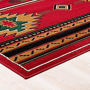 Champion Rugs Southwest Southwestern Native American Rustic Aztec Lodge Geometric Navajo Indian Red Area Rug (5 Feet X 7 Feet)