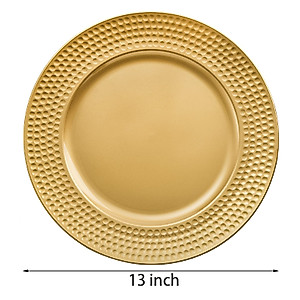 Nicunom 12 Pack Gold Charger Plates, 13 Inch Round Charger Plates with Hammered Rim, Plastic Charger Plate for Wedding Dinner Party Event Decoration