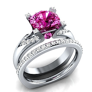 IDEALJEWEL95 Women's 2.70 ct Round Pink & White Sapphire Sterling Silver Bridal Ring Set Free Size For Engagement/Wedding/Valentines Day (Size_9)