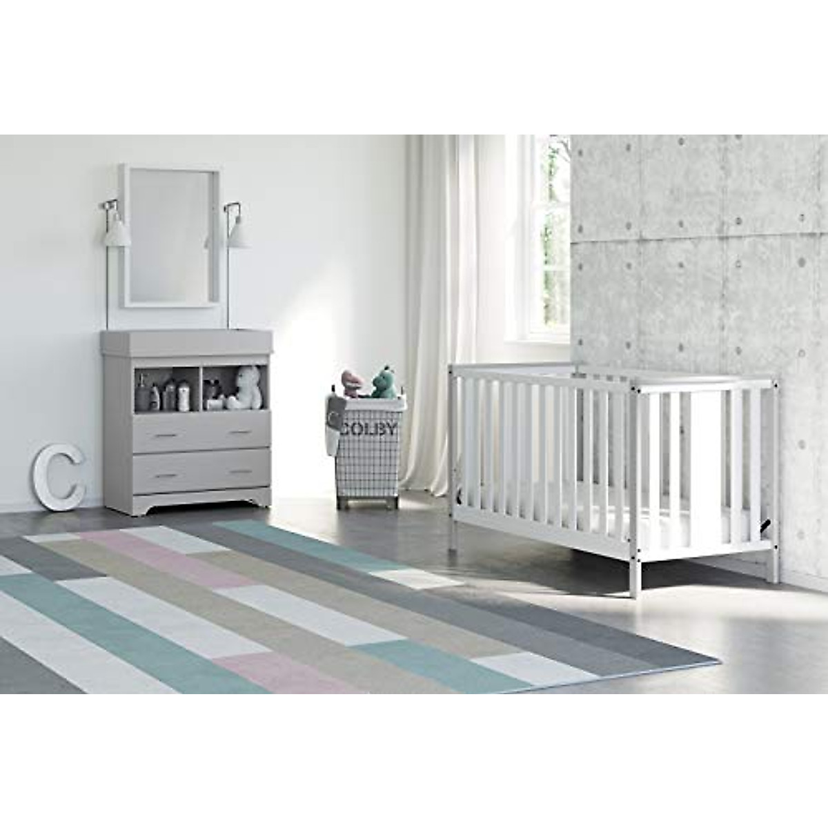 Storkcraft Brookside 2 Drawer Changing Table Dresser (Pebble Gray) – Nursery Dresser Organizer with Changing Table Topper, Chest of Drawers for Bedroom with 2 Drawers, Universal Design