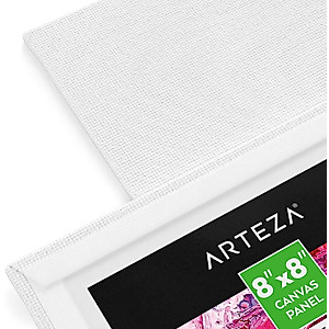 ARTEZA Canvas Boards for Painting, 8 x 8 Inches, Pack of 14, Blank White Canvas Panels for Acrylic, Oil and Gouache Painting