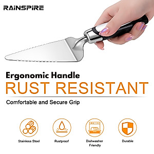 Rainspire Pie Server Spatula Stainless Steel, Pie Cutter Cake Cutter Slicer, Cake Server Spatula, Dishwasher Safe, Edges On Both Sides, Black