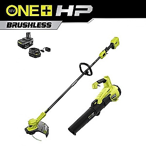 RYOBI ONE+ HP 18V Brushless Cordless Battery String Trimmer and Leaf Blower Combo Kit with 4.0 Ah Battery and Charger