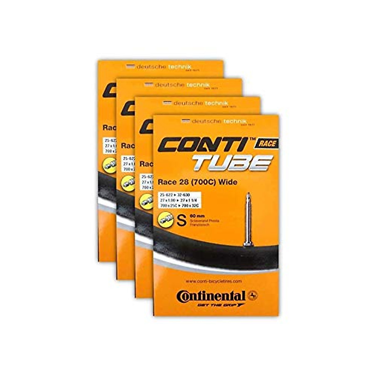 Continental Race 28 700x25-32c Bicycle Inner Tube Bundle - 60mm Presta Valve - 4 Pack w/ Conti Sticker