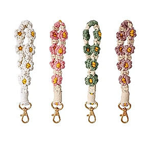 Poagoep Macrame Keychain Handmade Wristlet Keychain Wrist Lanyard for Keys Cute flower keychain Key Chain for Women(3)