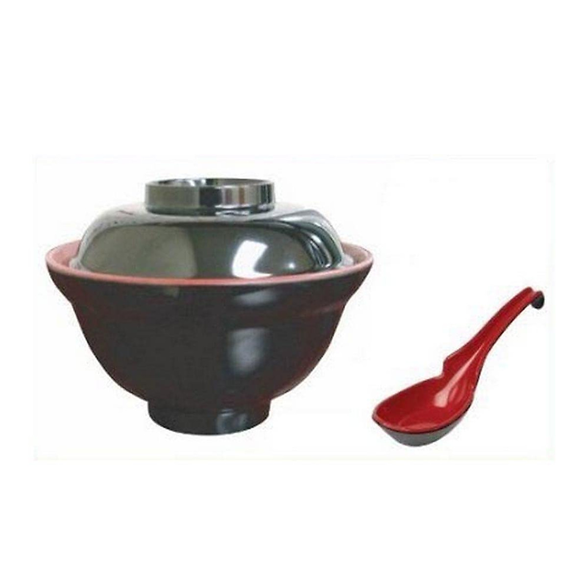 JapanBargain, Soup Bowl with Lid and Spoon for Miso Soup Rice Poke Donburi Noodle Pasta Cereal Black and Red Color Japanese Style with Hook Spoon, 21 oz (1, 21oz w/Gift Box)
