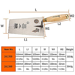 KSEIBI 281350 Narrow Bucket Brick Trowel Wooden Handle Square Tip Bricklaying Trowel (7Inch)