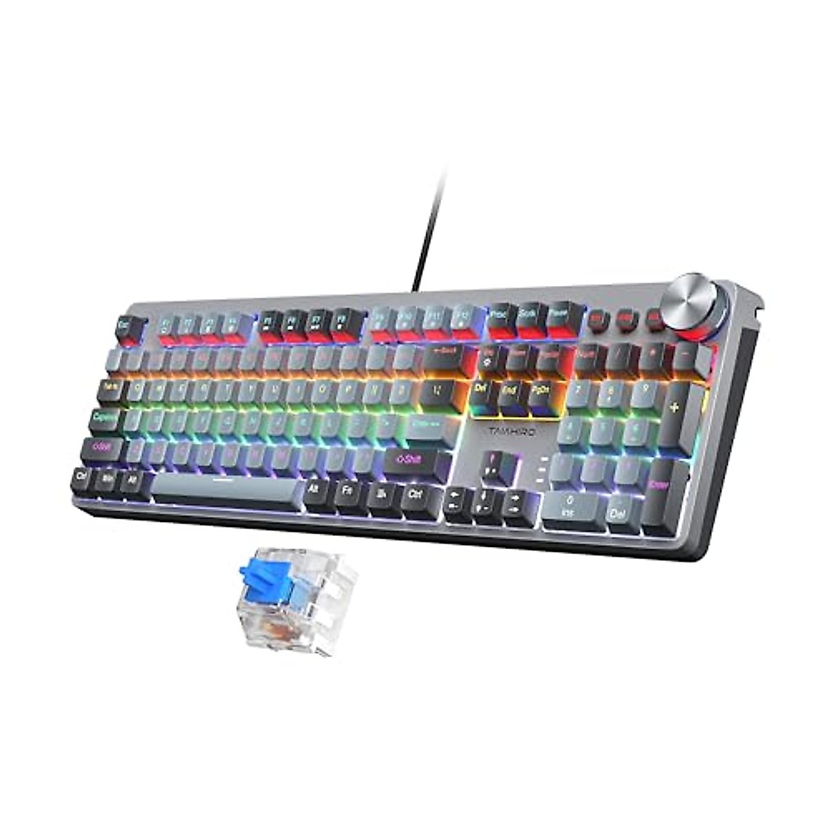 Mechanical Gaming Keyboard, RGB Backlit 104 Keys Full Size Keyboard with Multimedia Knob, Double Shot Keycaps, Full Anti-Ghosting, Blue Switch Wired Computer Keyboard for Windows PC Mac Xbox Gamer