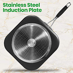 NutriChef Nonstick Kitchen Cookware Set Copper Non-Stick Coating Inside, Hard-Anodized Look Heat Resistant Lacquer Outside, Silicone Handle NCSQPA, 1 Griddle