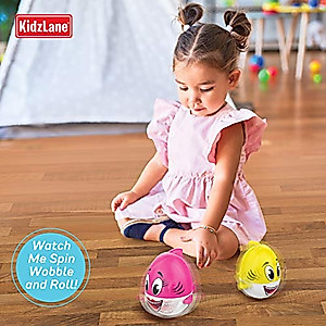Kidzlane Shark Bath Toy for Babies and Toddlers | 2-Pack Pink and Yellow Bath Toy with Sound Effect | Weeble Wobble Toy for Babies | Shark Toy for Toddlers 6 Months +