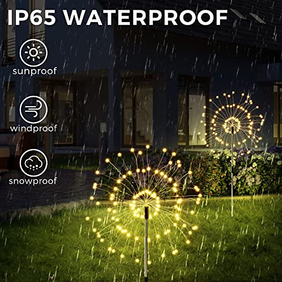 8 Packs Outdoor Solar Firework Lights with Remote 8 Modes 120 Led Waterproof Solar Warm White Garden Firework Lamp Decorative Stake Landscape Light for Pathway Patio Lawn Yard Wedding Party Decor