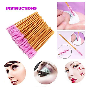XVbond 100 PCS Disposable Eyelash Mascara Brushes Mascara Wands Applicator Eyebrow Brush, Eyelash Applicator Brush Makeup Applicators Kit (Golden-Pink)