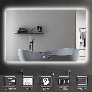 IOWVOE 20 x 28 Inch LED Mirror Backlit Bathroom Large Wall Mounted Vanity Makeup Mirror Dimmable Anti-Fog Lighted Mirror CRI 90 Adjustable Brightness