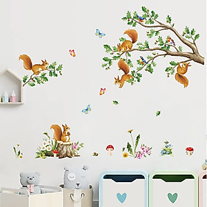 decalmile Woodland Animals Wall Stickers Trees Branches Spring Squirrels Animals Wall Decals Baby Nursery Kids Bedroom Toddler Room Wall Decor