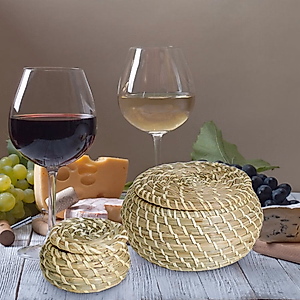 Wicker Basket with Lid, Round Woven Seagrass Basket, Handmade Round Rattan Box Seagrass Box Desktop Storage Basket Box for Home, Bathroom Decor