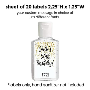 Sheet of 20 Custom Hand Sanitizer Labels | Personalized Stickers for Event Favors (Gold Confetti)