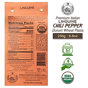 Morelli Red Chili Linguine Pasta - Red Pepper Pasta with Wheat Germ - Italian Pasta from Italy - Naturally Flavored Pasta - Gourmet Pasta - NON GMO - ORGANIC - 8.8oz (250g) - Pack of 2