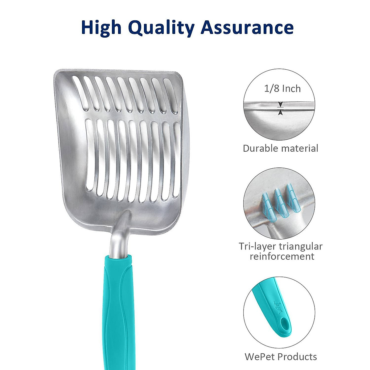 WePet Cat Litter Scoop, Aluminum Alloy Sifter, Kitty Metal Scooper, Deep Shovel, Long Handle, Poop Sifting, Kitten Pooper Lifter, Durable, Heavy Duty, for Litter Box