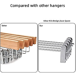 Pants Hangers with Clips - 10 Pack Skirt Hangers with Clips Adjustable Clip Hangers for Pants Jeans Metal Trouser Clip Hangers
