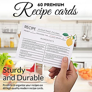 60 Recipe Cards 4x6 - Double Sided for Recipe Book, Recipe Box, Recipe Tin, or Recipe Binder | Recipe Cards for Bridal Shower, Recipe Organizer, Recipe Holder | Lemon Kitchen Decorations | Lemon Zest
