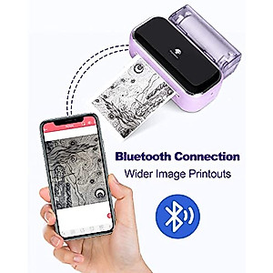 Phomemo M03 Pocket Printer- Portable Printer Photo Printer with 3 Roll 3 Inch Black on White, 77mm x 3.5m, 3 Inch X 11.5 ft, Compatible with iOS + Android for Photos, Journalist, Work, Plan-(Purple)