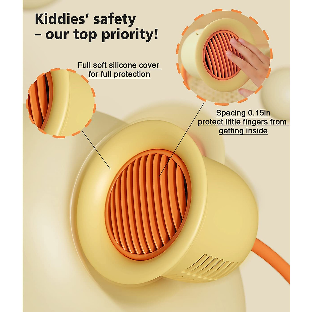 Snowpea Battery Operated Stroller Fan, Silicone Material, Bladeless, Finger-Friendly, 3 Speeds, Portable Mini Fan Clip-on Fan with Flexible Pod for Desk, Car Seat, Crib, Stroller, Camping - Blue